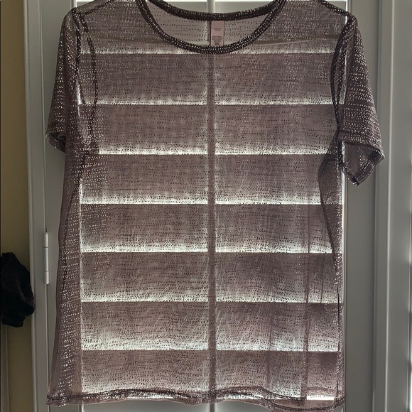 Victoria's Secret | Tops | Vs Sheer Taupe Metallic Silver Spotted Top ...